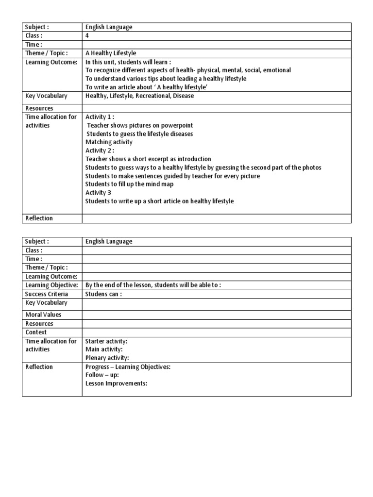 Healthy Lifestyle Lesson Plan for Kids | PDF