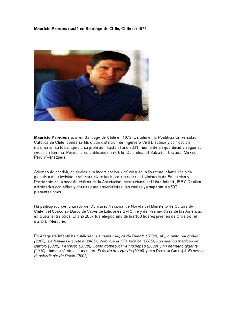 Biografía de Mauricio Paredes, escritor chileno | PDF | Salud y bienestar