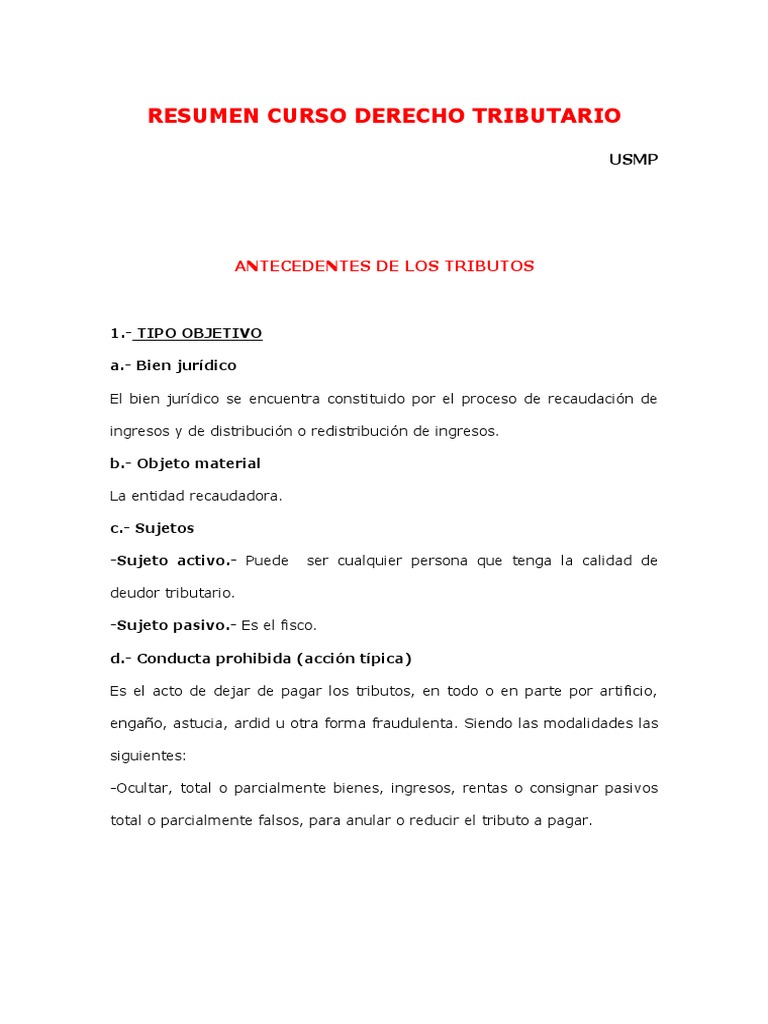 02 - Resumen Curso Derecho Tributario - Usmp | PDF | Impuestos | Presupuesto