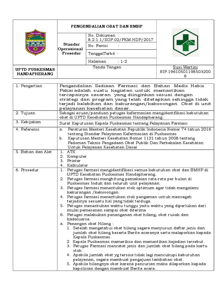 8.2.1.1 Sop Pengendalian Obat Dan BMHP | PDF