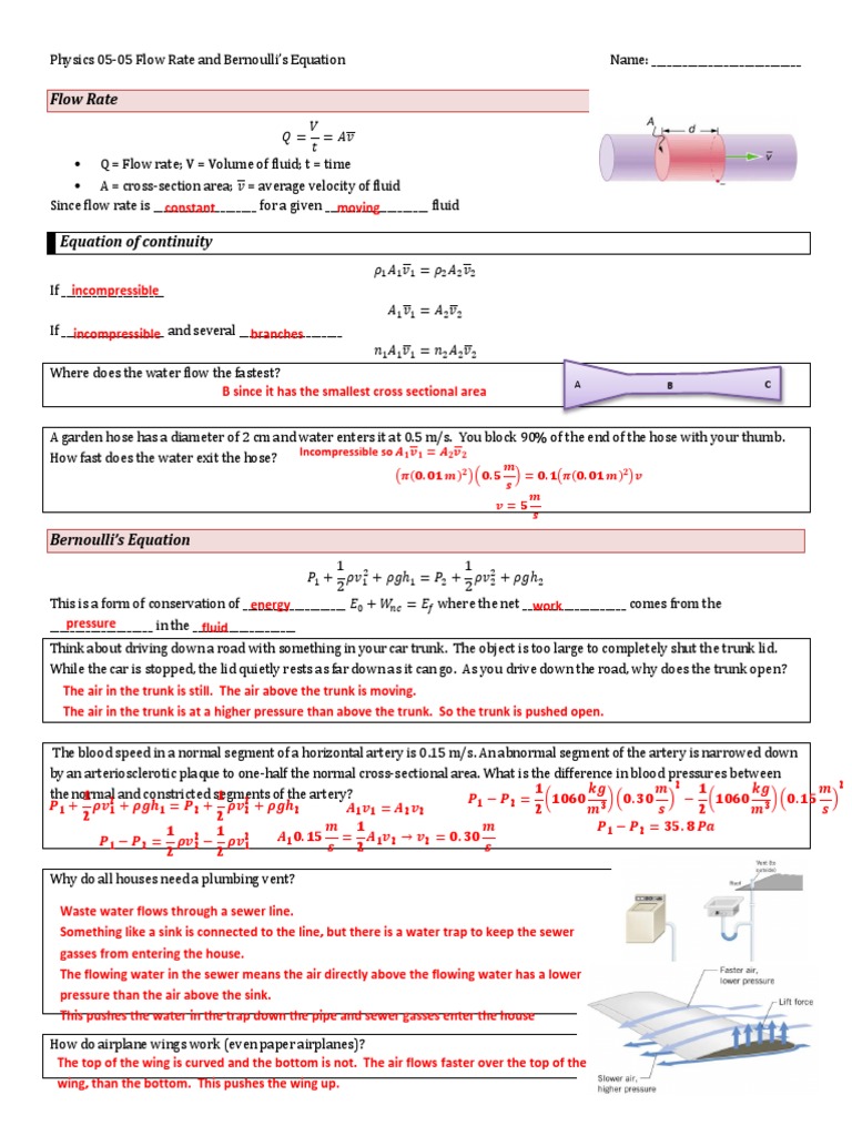 Physics 05-05 Flow Rate and Bernoullis Equation PDF | PDF | Fluid ...