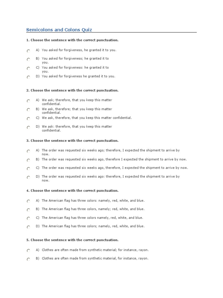 Punctuation Quiz | PDF