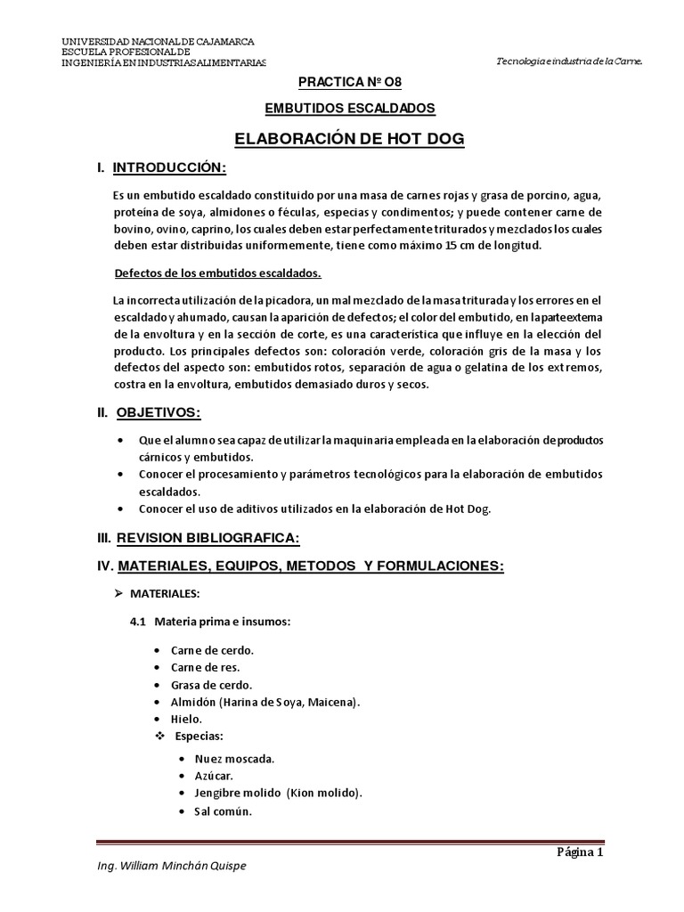 PRACTICA #08 Elaboracion de Hot Dog | PDF | Carne | Pancho