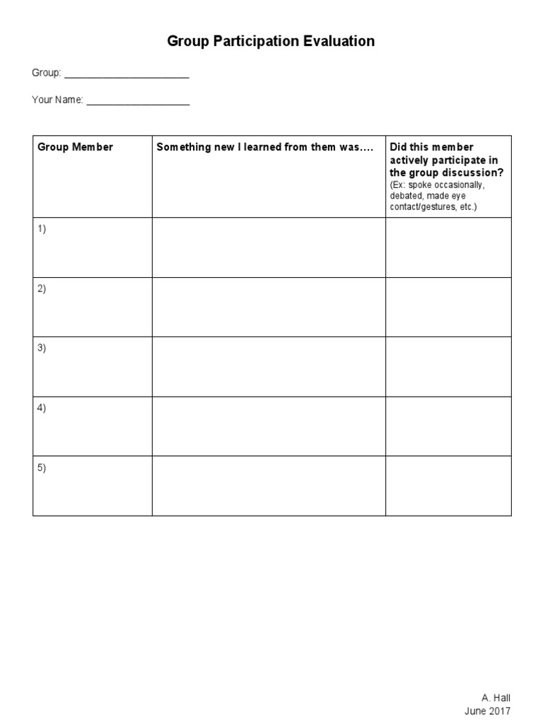 Group Participation Evaluation Form | PDF