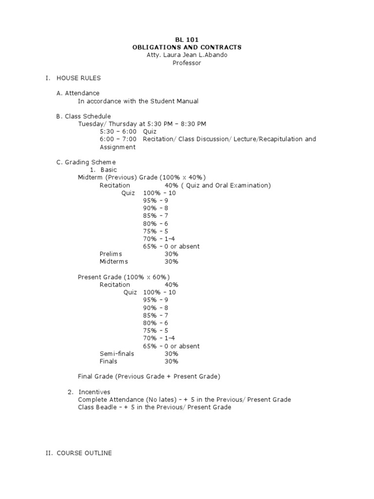 BL 101 Obligations and Contracts | PDF
