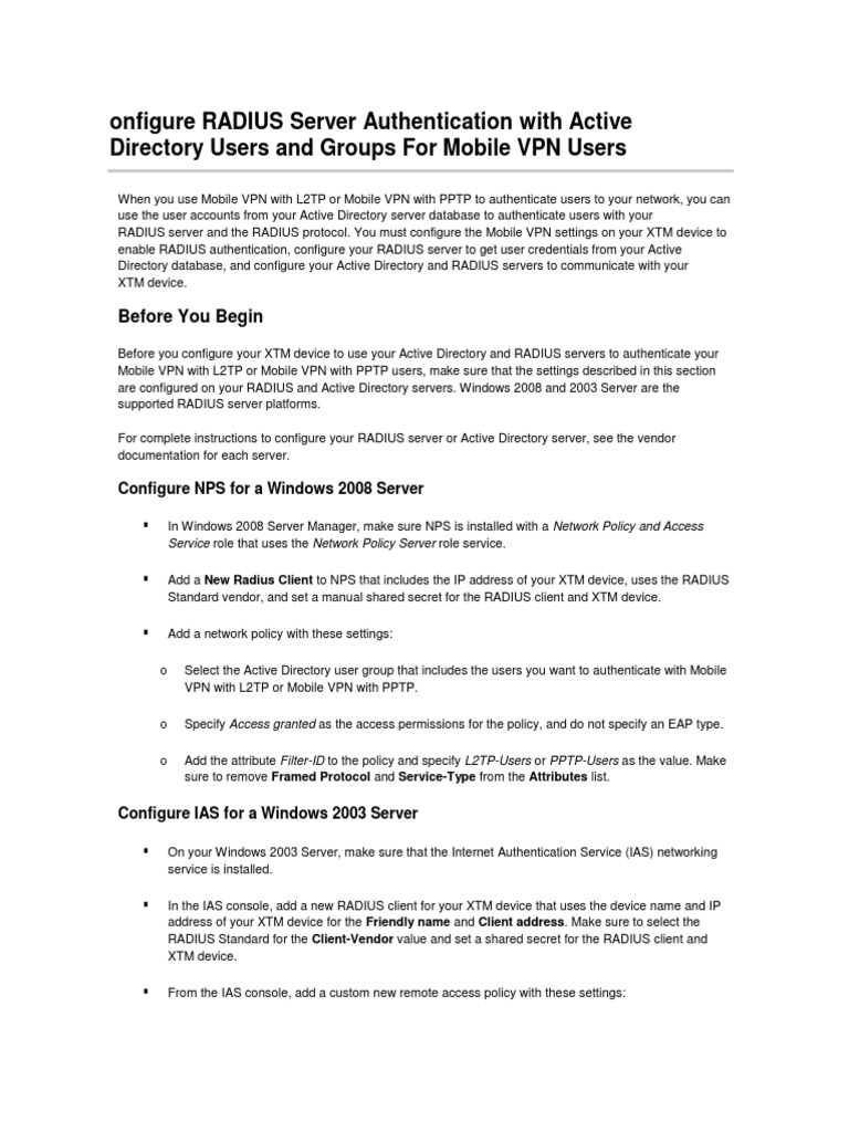 Onfigure RADIUS Server Authentication With Active Directory | PDF ...