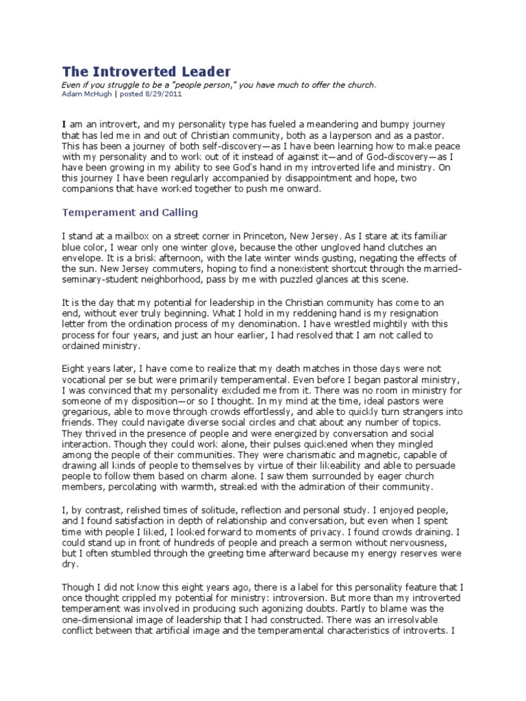 The Introverted Leader | PDF | Moses | Extraversion And Introversion