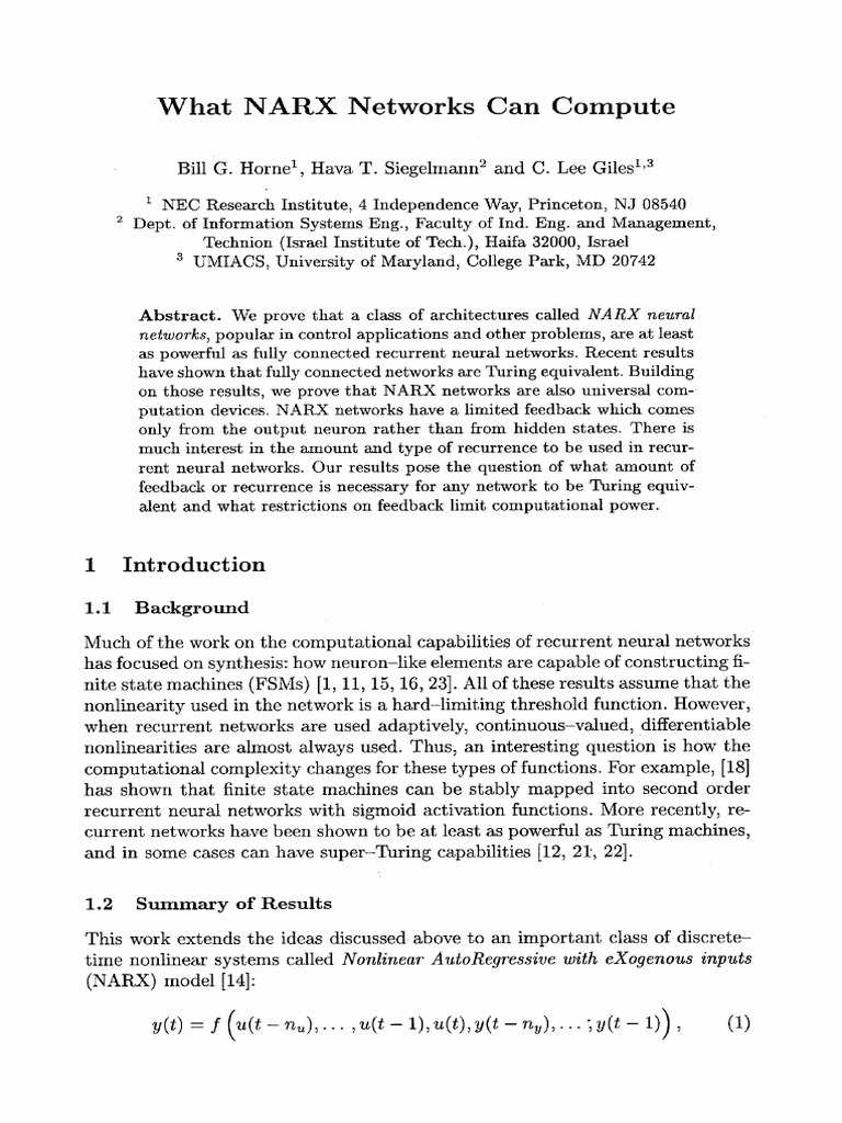 What NARX Networks Can Compute | PDF | Artificial Neural Network ...