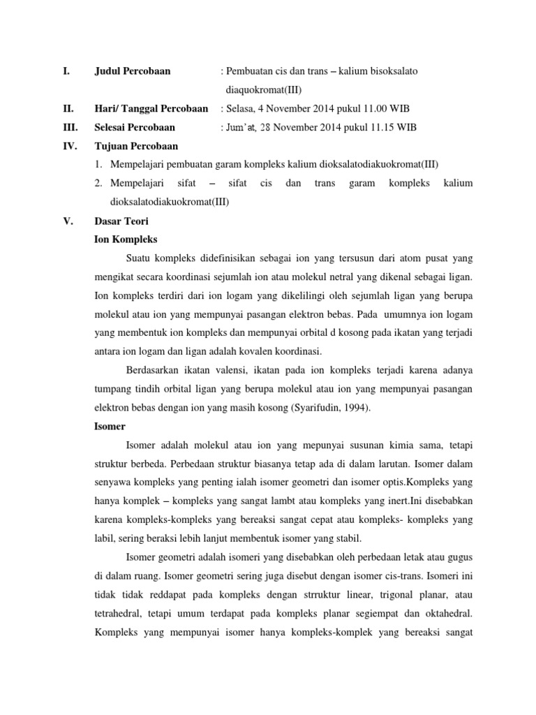 Keisomeran Cis-Trans pada Senyawa Kompleks | PDF