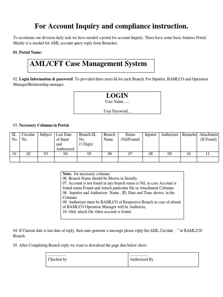 For Account Inquiry and Compliance Instruction.: Login | PDF