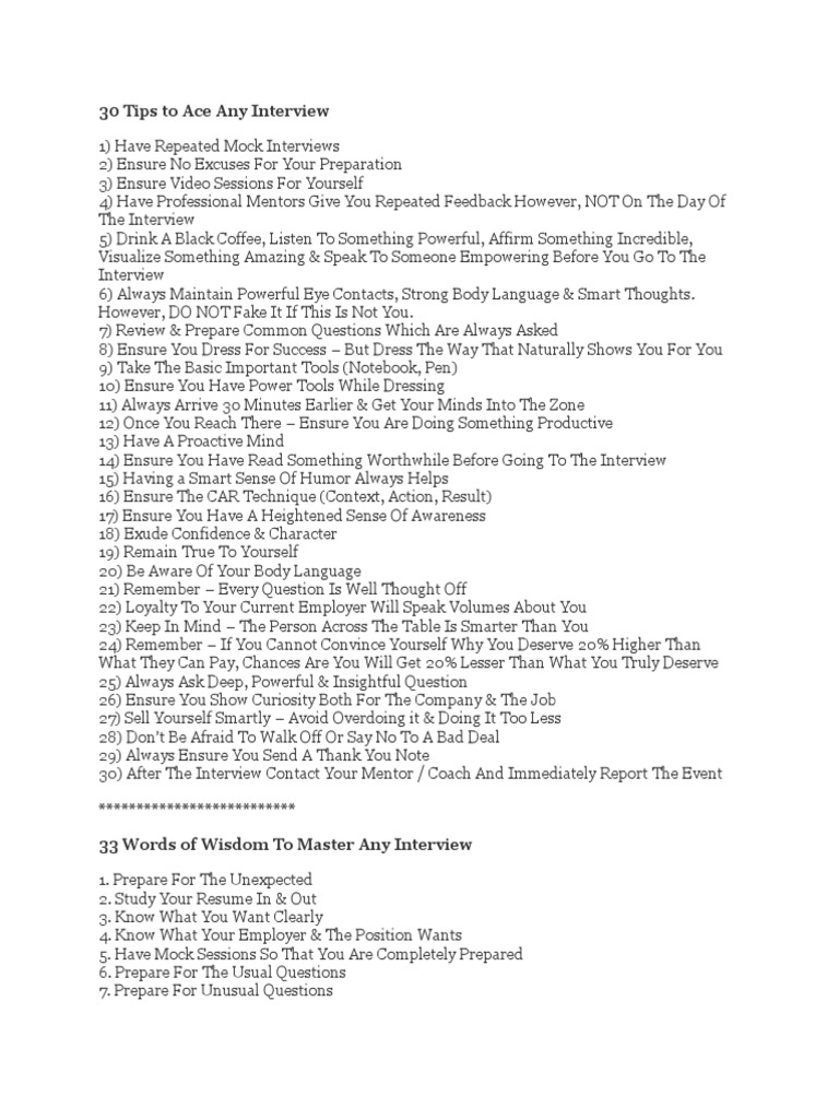 30 Tips To Ace Any Interview | PDF | Sales | Psychological Concepts