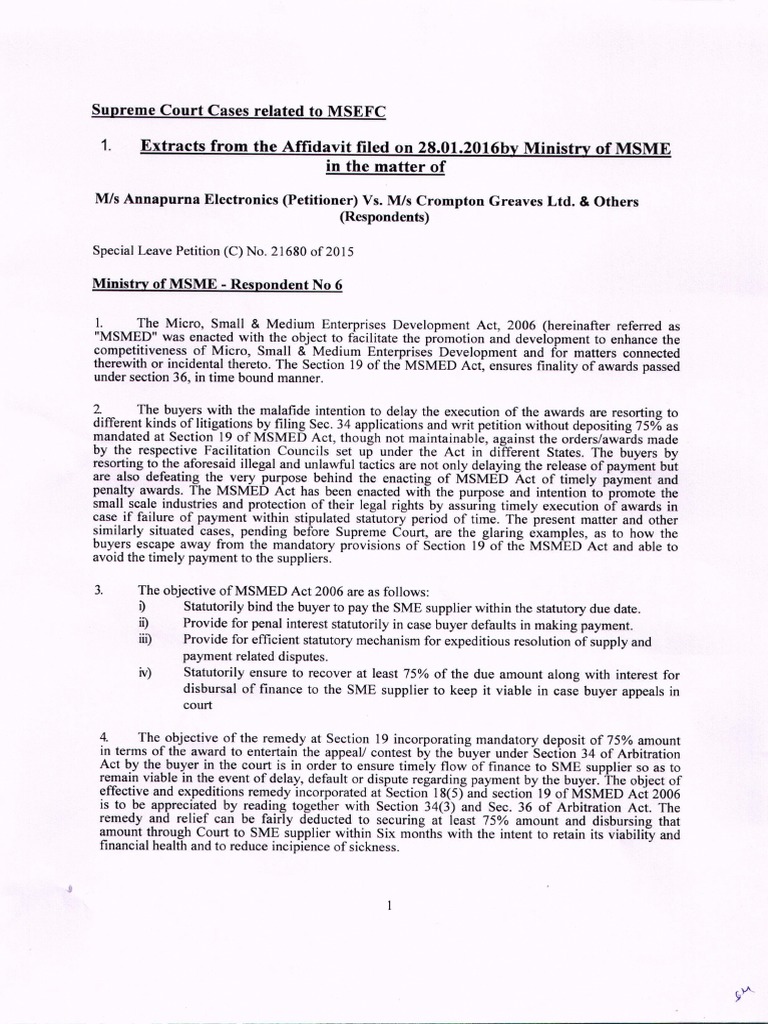 MSME - Affidavit of Govt in SC in Annapurna Electronics (Petitioner) vs ...