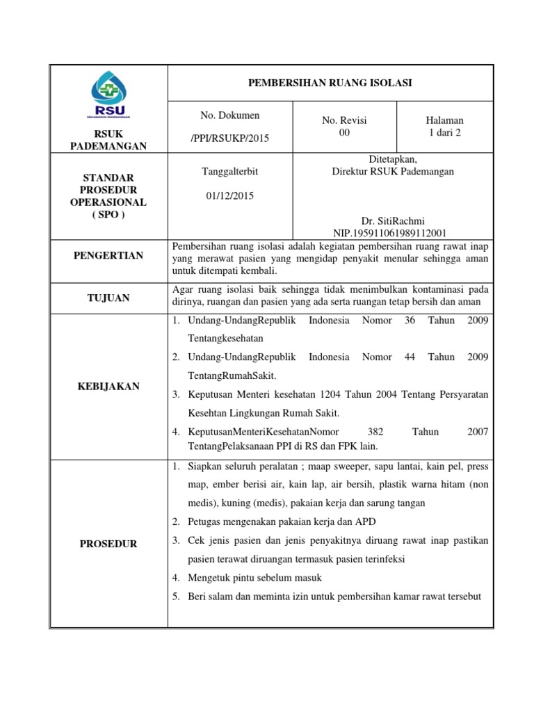 Spo Pembersihan Ruang Isolasi | PDF