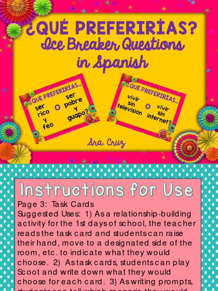 Que Preferirias Spanish Ice Breaker Questions | PDF | Information Age ...