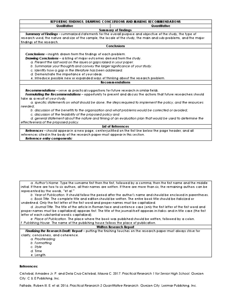 VI. Reporting Findings, Drawing Conclusions and Making Recommendations ...