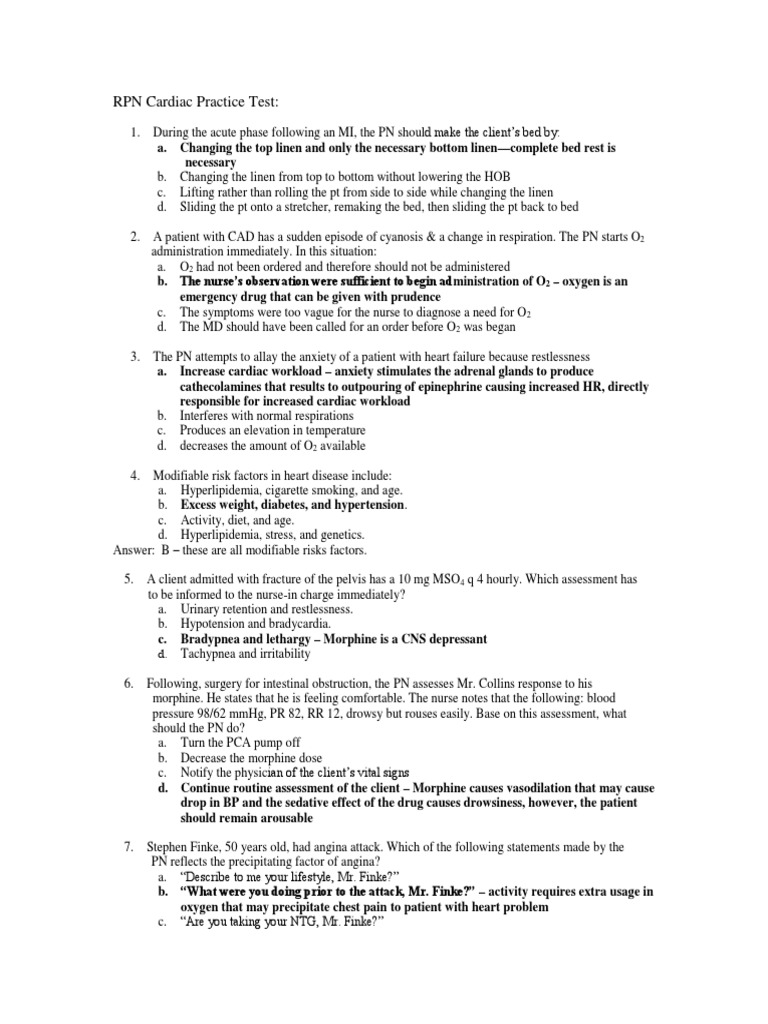 Cardiac Practice Test | PDF | Angina Pectoris | Heart