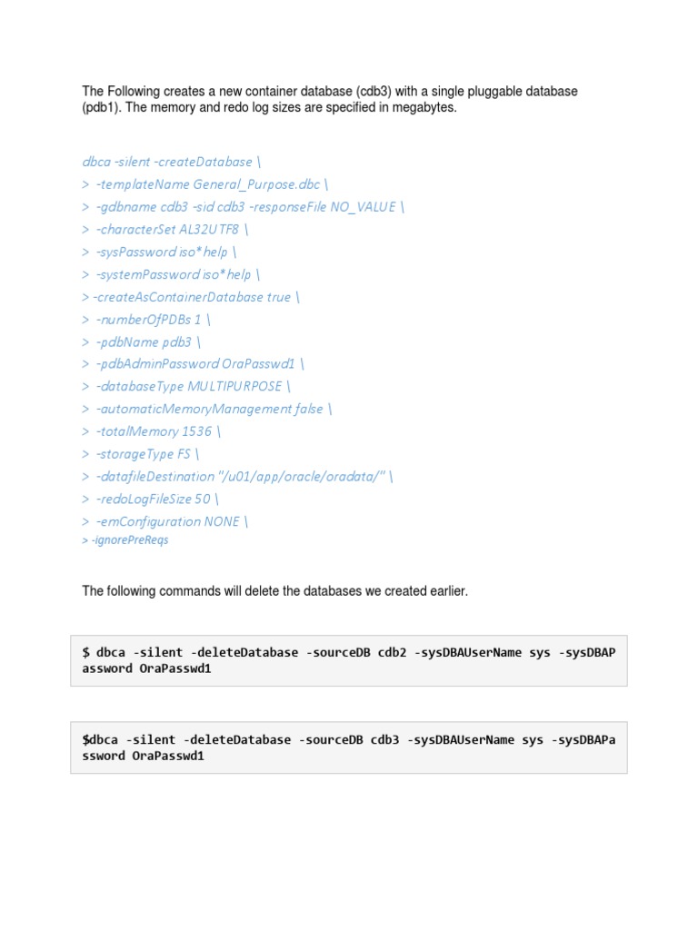 Oracle Setup CDB PDB Commands | PDF