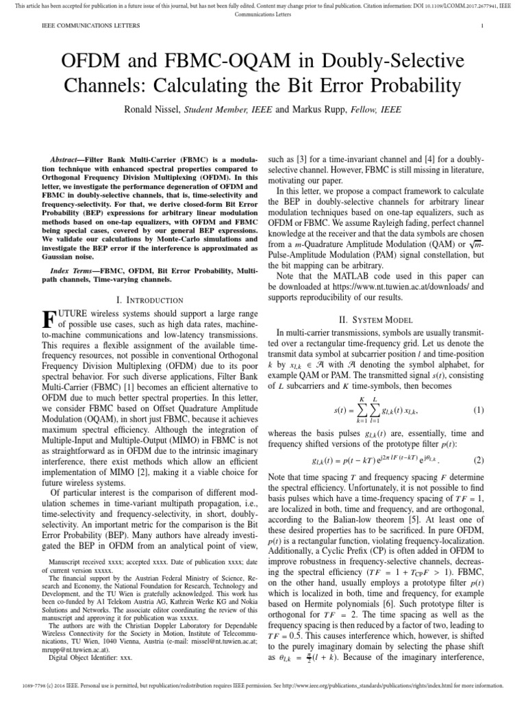 OFDM and FBMC-OQAM in Doubly-Selective Channels: Calculating The Bit ...