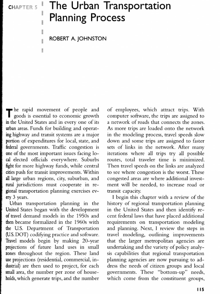 Urban Transportation Planning Process by R Johnson PDF | PDF