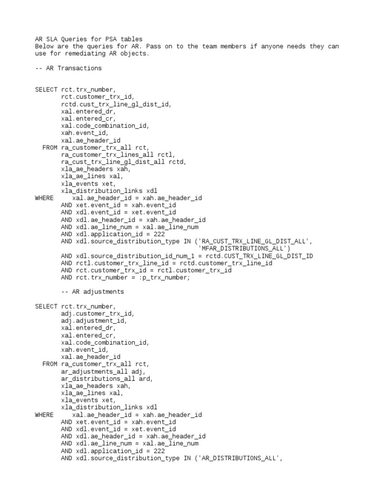 Oracle AR SLA Queries | PDF | Databases | Data Management