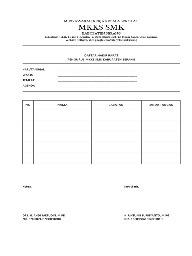 Daftar Hadir Rapat Mkks | PDF