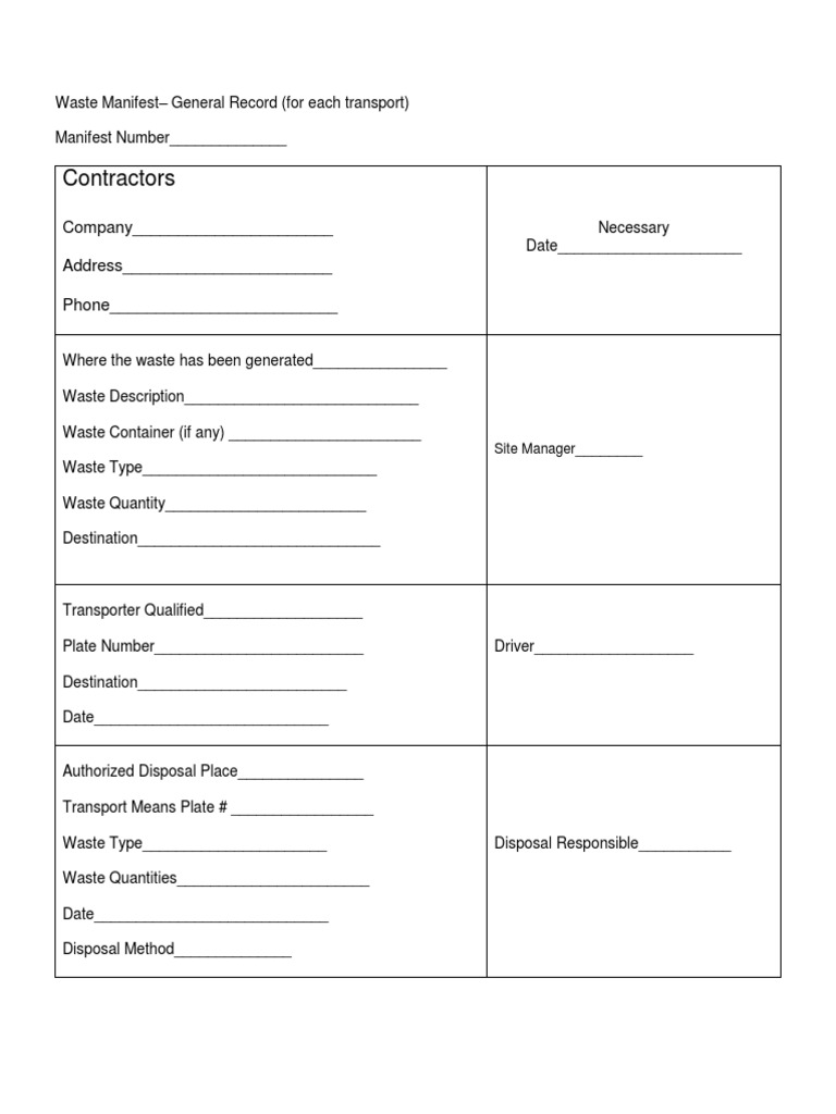 Waste Manifest | Recycling | Ton