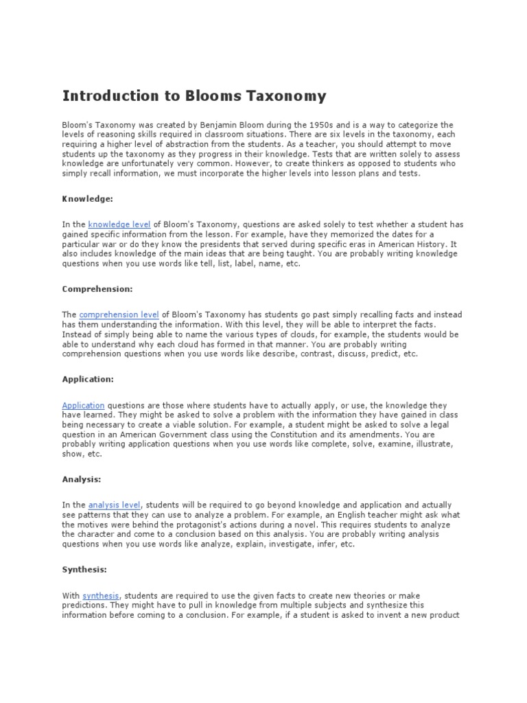 Introduction to Bloom's Taxonomy: A Guide to Higher Order Thinking ...