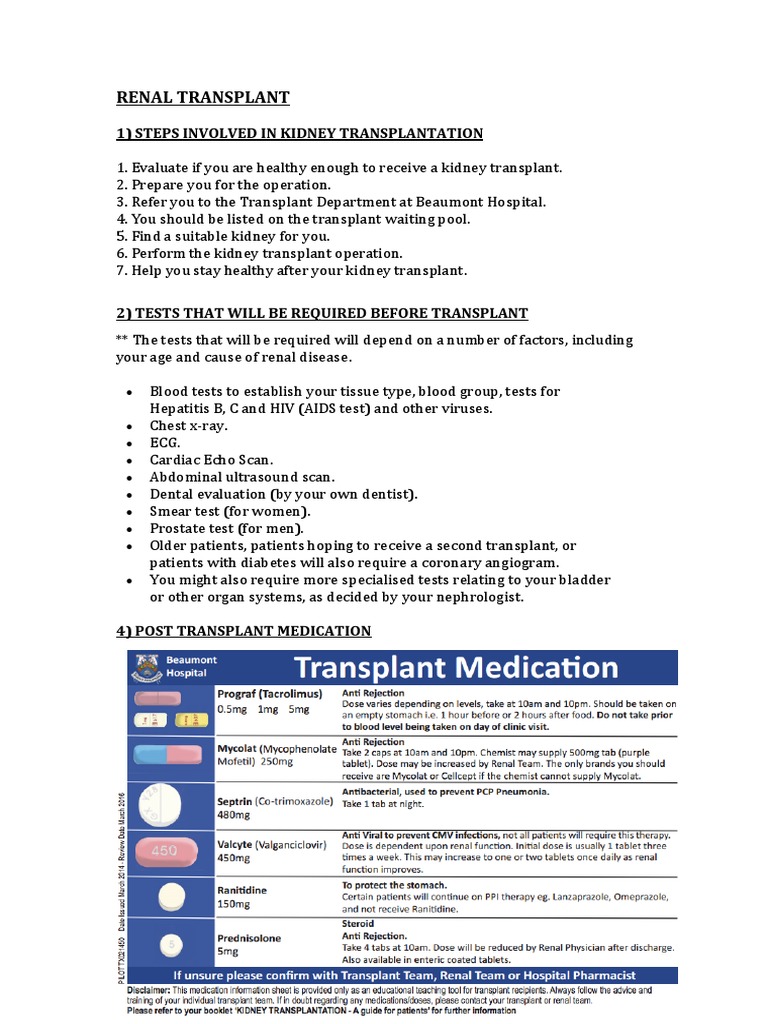 Renal Transplant: 1) Steps Involved in Kidney Transplantation | PDF ...