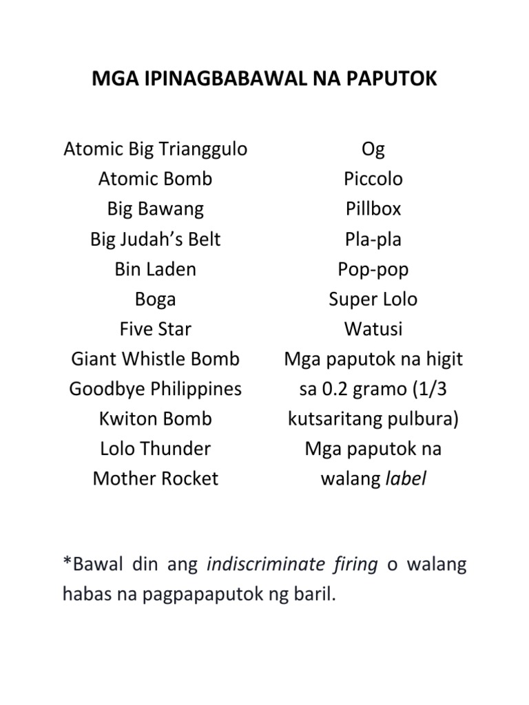 Mga Ipinagbabawal Na Paputok | PDF