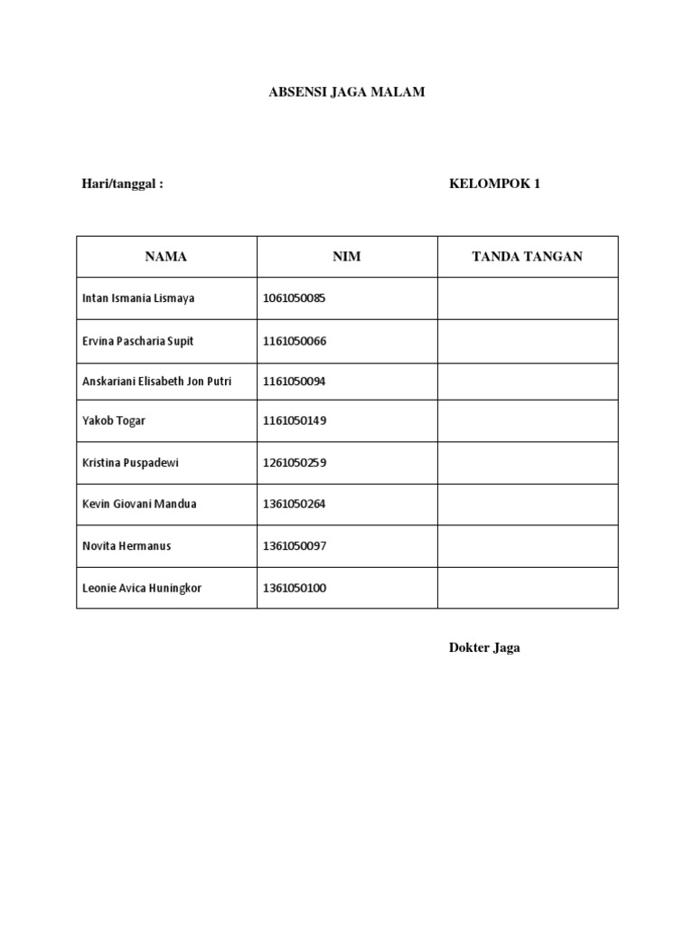 Absensi Jaga Malam | PDF