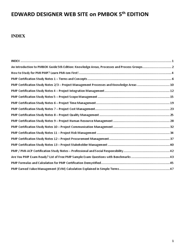 PMBOK Guide 5th Edition - Notes | PDF | Project Management | Project ...