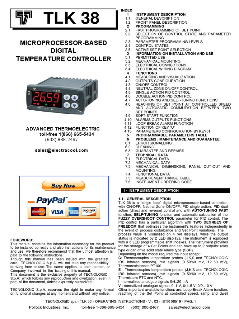 TLK 38 Controller Installation & Setup Manual | PDF | Power Supply | Manufactured Goods