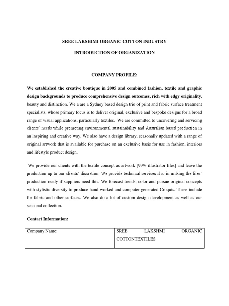 Chapter I, Company Profile | PDF | Textiles | Weaving