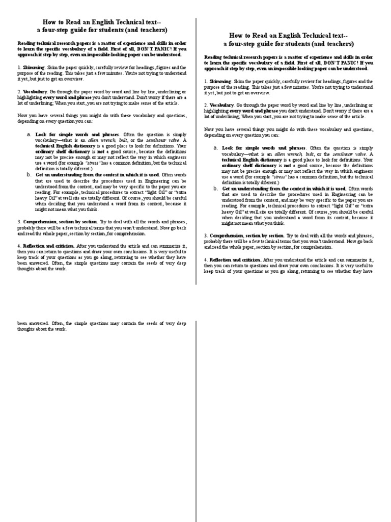 How To Read An English Technical Text | PDF | Speed Reading | Reading ...