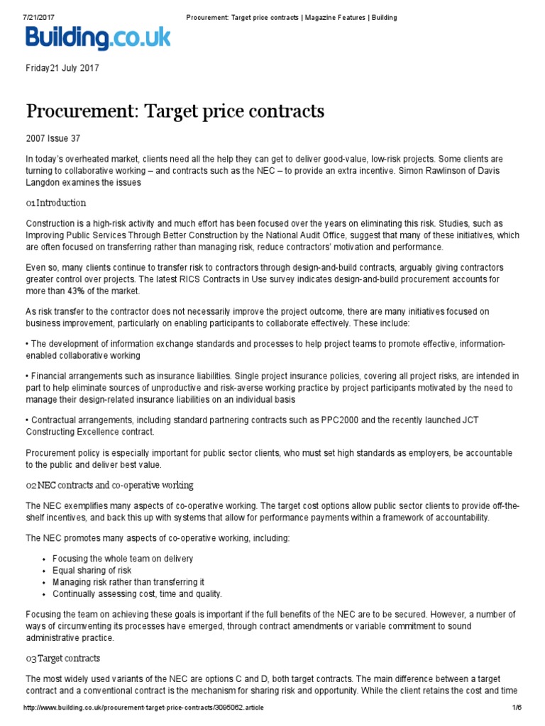 Procurement-Target Price Contracts | PDF | Procurement | Incentive