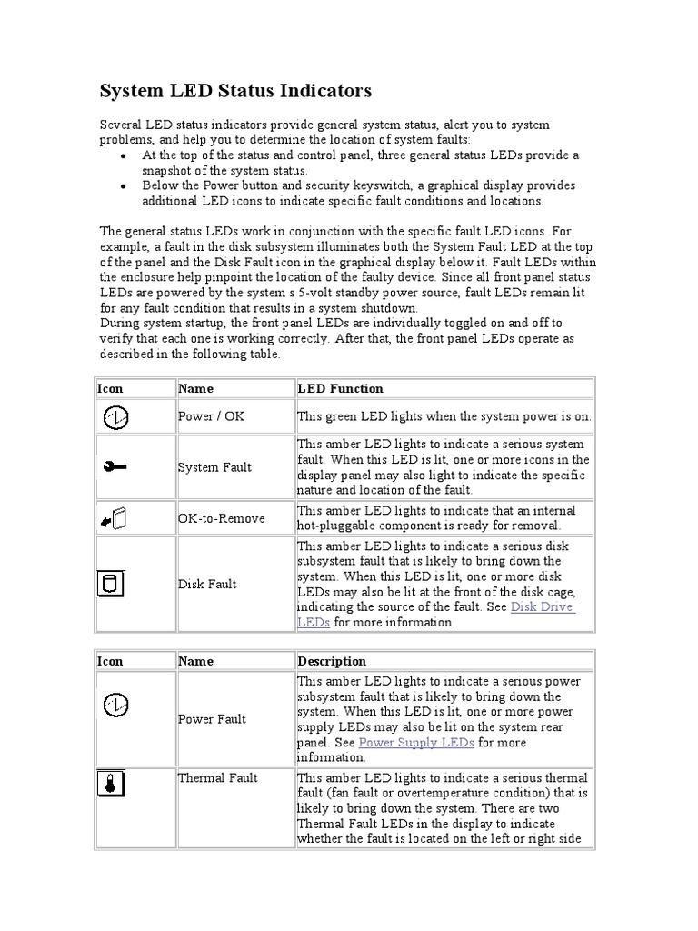 SUN System LED Status Indicators | PDF | Power Supply | Light Emitting ...