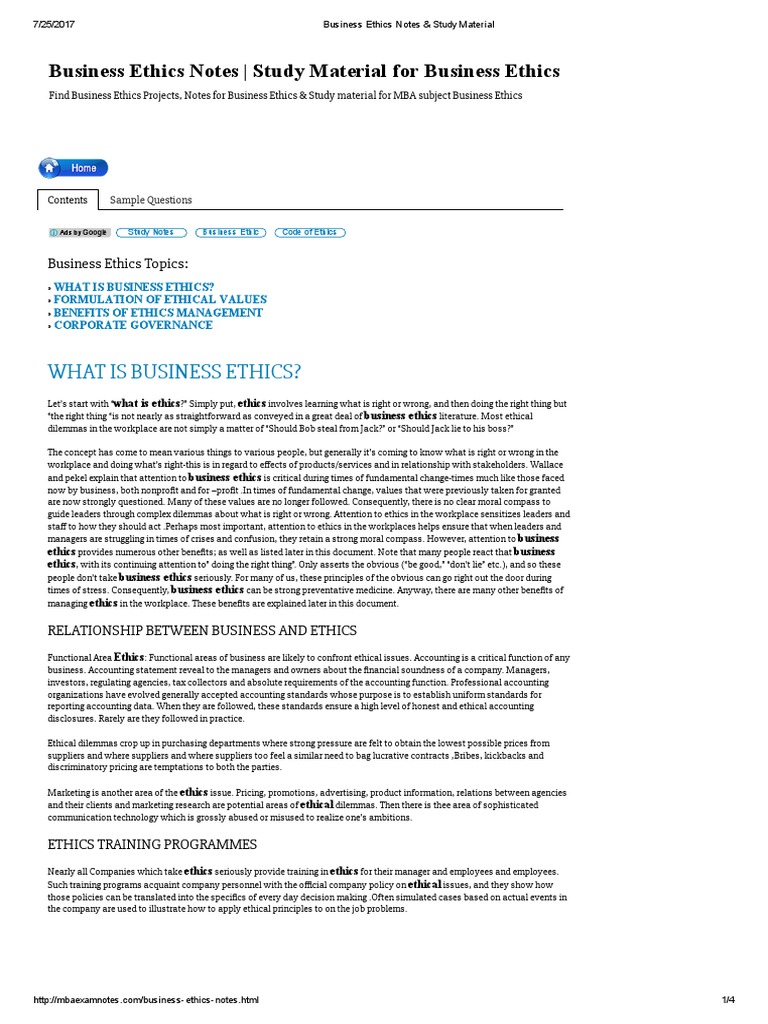 Business Ethics Notes & Study Material PDF | PDF | Business Ethics ...