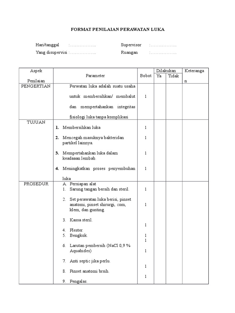 Format Penilaian Perawatan Luka | PDF