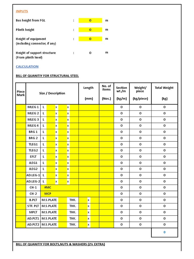 Structural Steel Bill of Quantities and Properties for Transmission ...