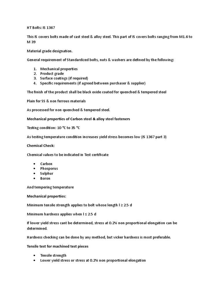 Is 1367 Bolt Testing | PDF | Screw | Steel