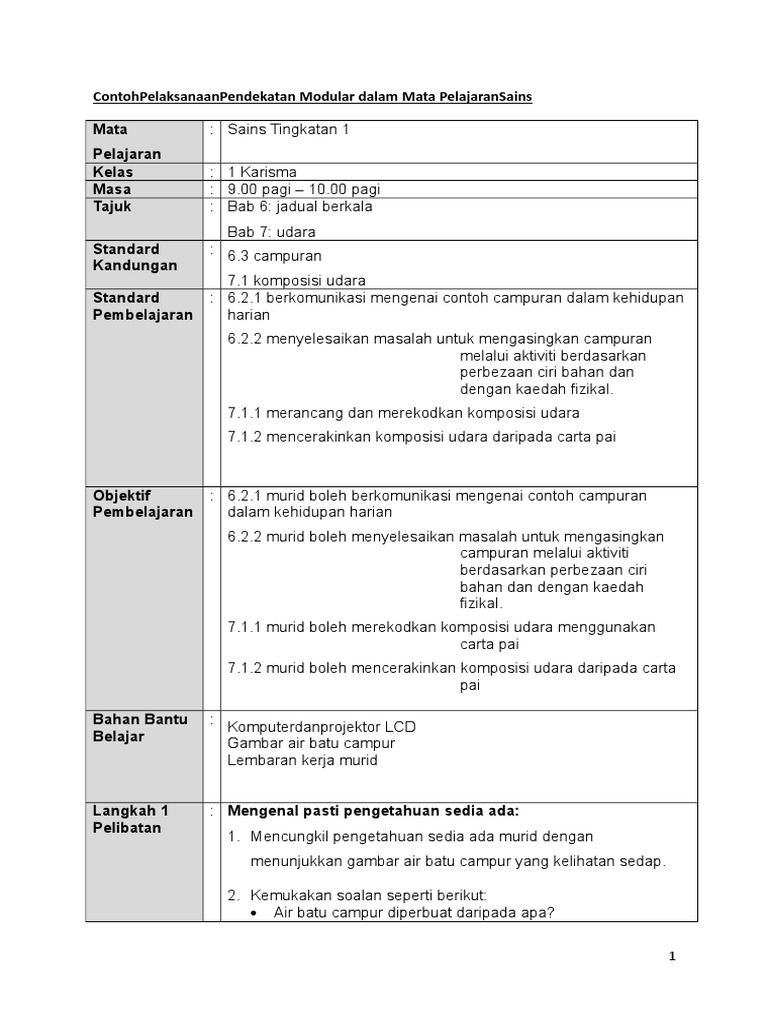 RPH Modular Sains Ting 1 | PDF