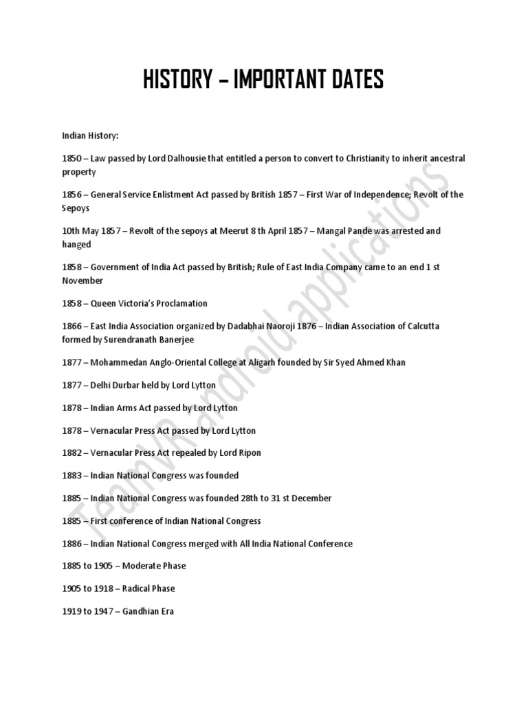 Key Dates in Indian History | PDF | Indian National Congress ...