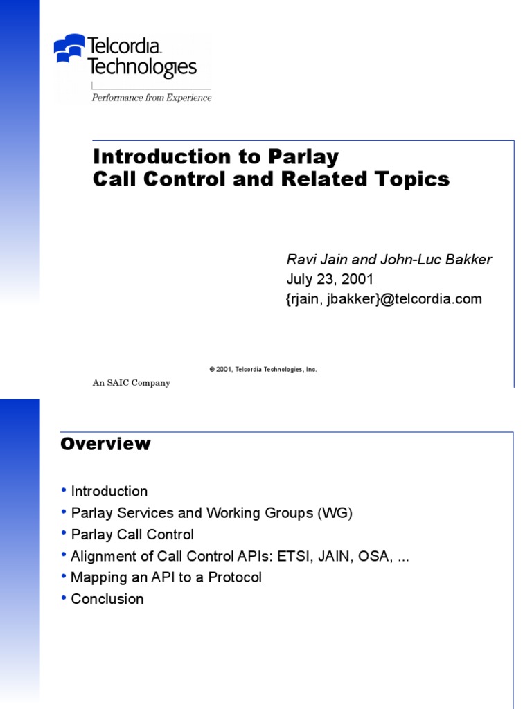 Introduction To Parlay Call Control and Related Topics: Ravi Jain and John-Luc Bakker | PDF ...