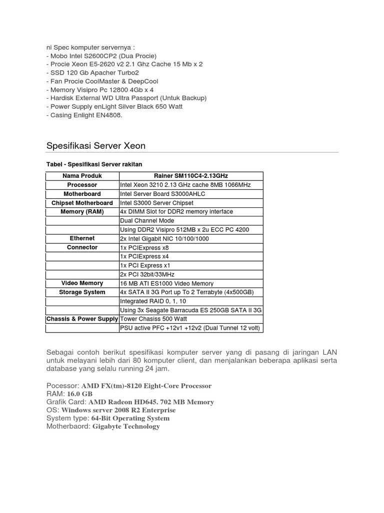 Spec Komputer Server | PDF