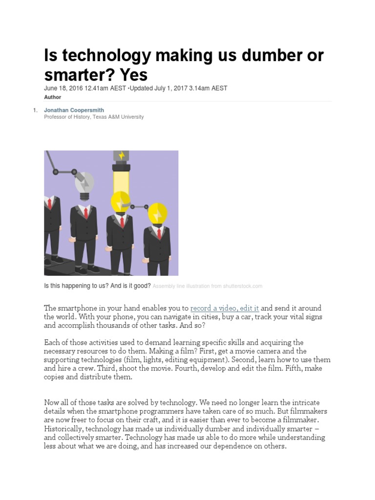 Is Technology Making Us Dumber or Smarter | PDF | Automatic ...