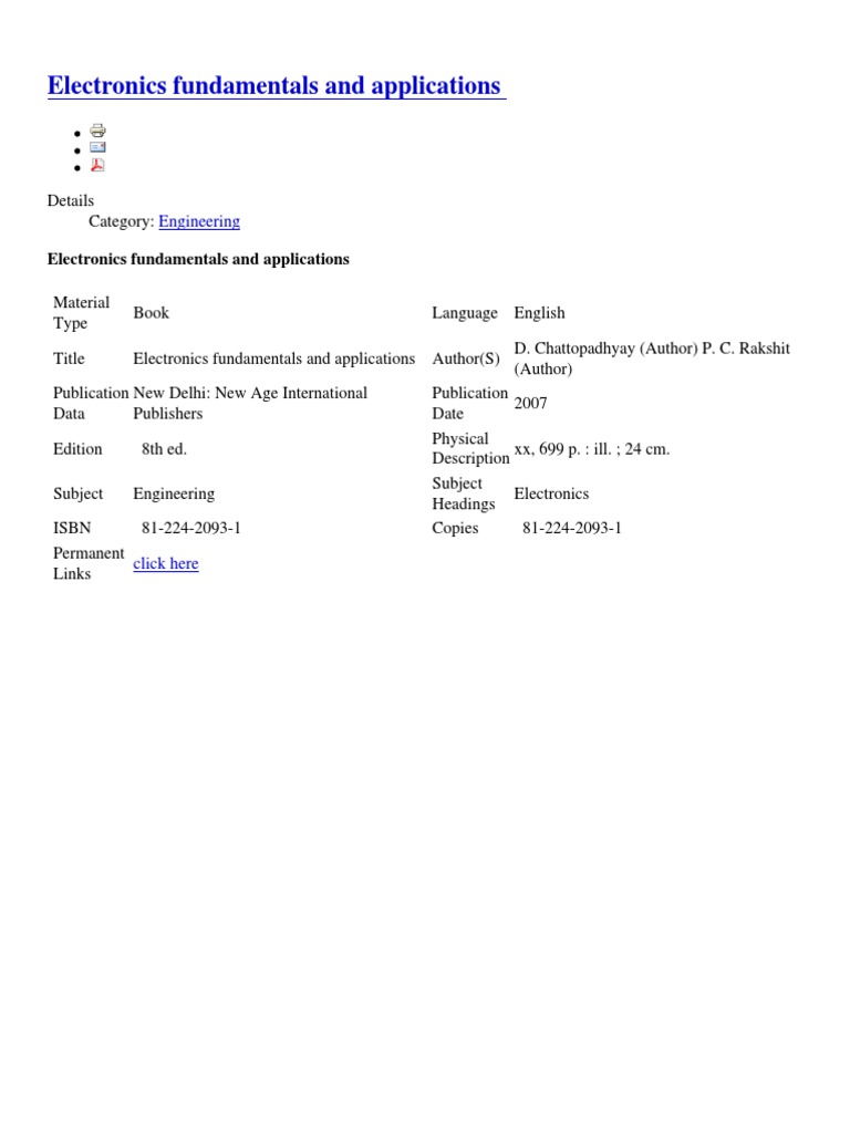 Electronics Fundamentals and Applications: Engineering | PDF