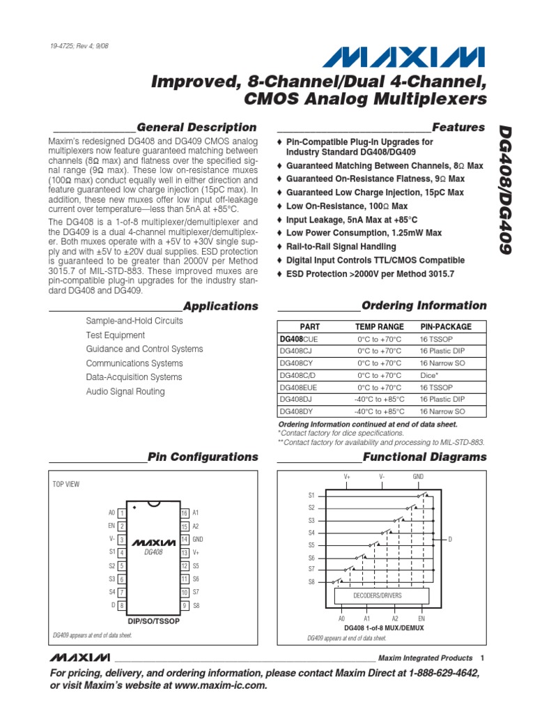 DG408-DG409 Datasheet PDF | PDF | Cmos | Electronic Circuits