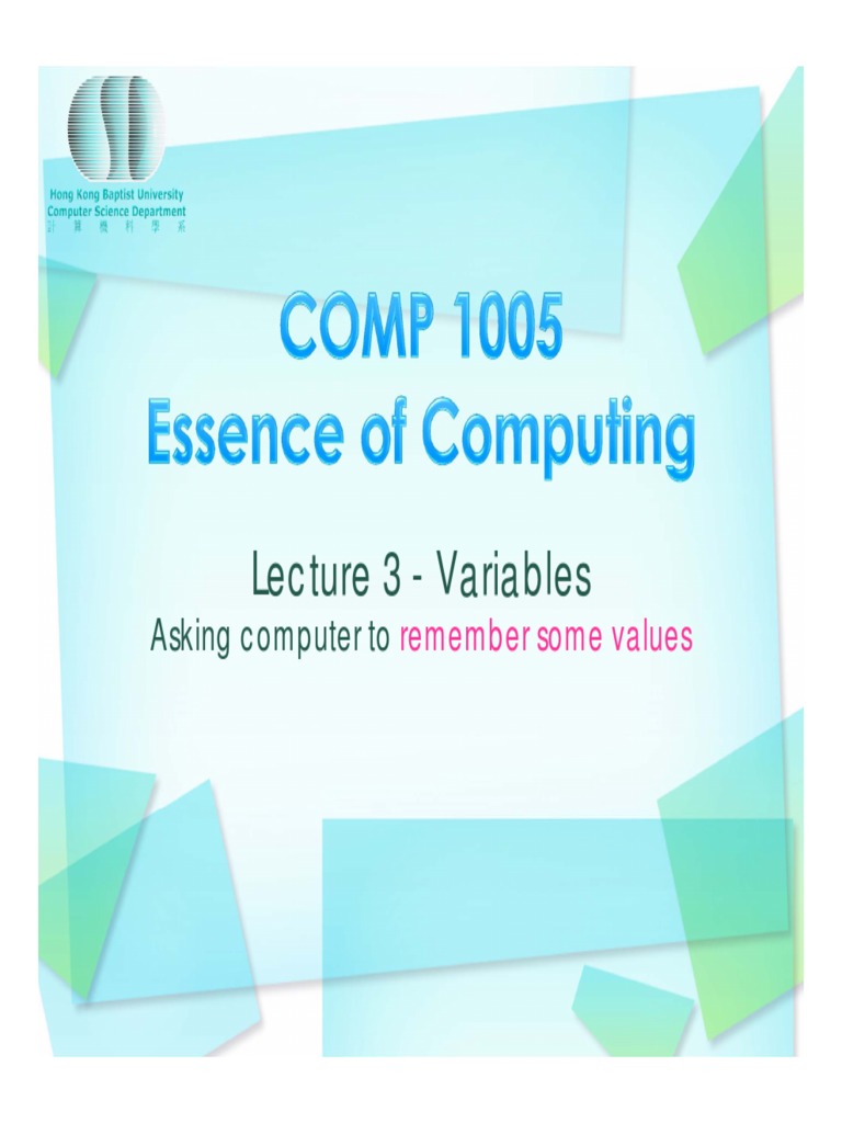 Lecture 3 Variables Asking Computer To Pdf Data Type Integer Computer Science 5170