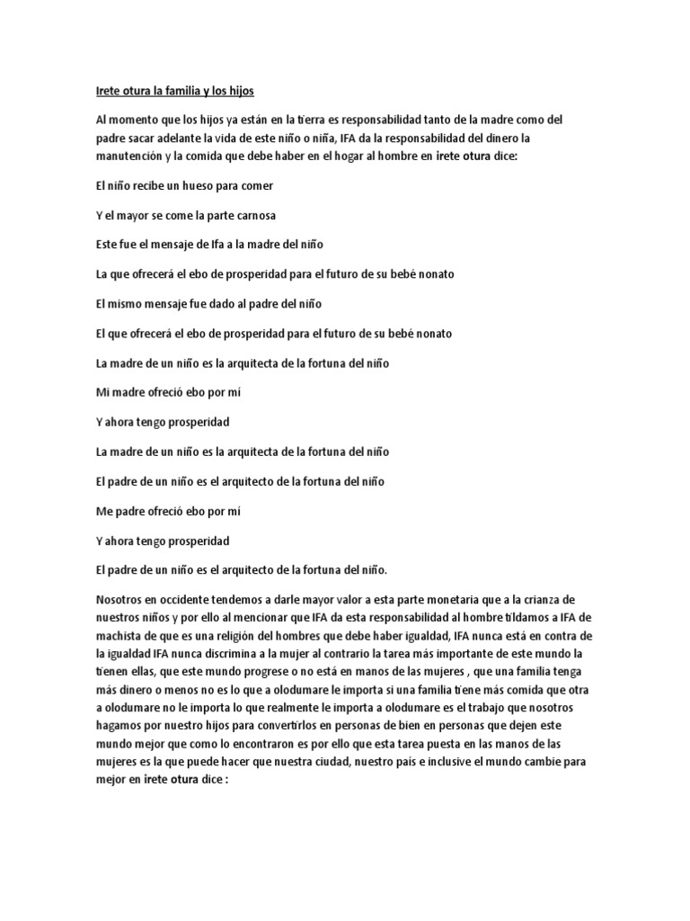 Irete Otura La Familia y Los Hijos | PDF
