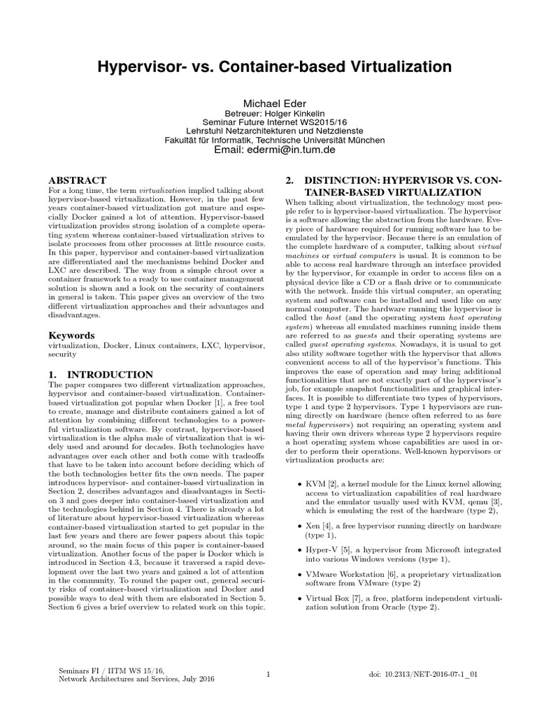 Hypervisor vs. Container Virtualization | PDF | Virtualization ...